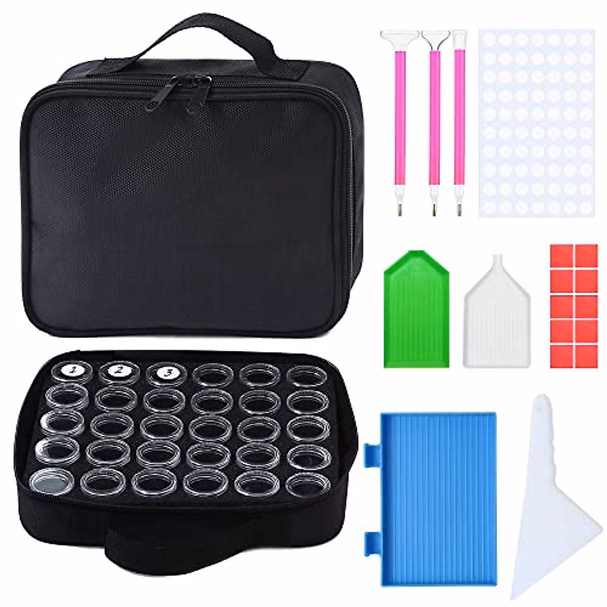 SHUIBIAN 30 Slot Diamond Painting Storage Containers, Diamond Painting Accessories, 5D Diamond Painting Kits with Tools, Shockproof Jars Suitable for DIY Art Craft Jewelry Bead Rhinestones Organizer