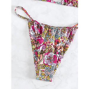 WDIRARA Women's 2 Piece Set Floral Print Tie Backless Swimwear Halter Bikini Swimsuit Floral Pink L