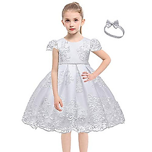 MYRISAM Flower Girls Lace Tutu Dress Baby Kids Christening Baptism Communion Birthday Party Formal Wedding Dresses w/Headwear White 3-4T