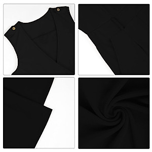 Pink Queen Women's Elegant V Neck Long Loose Belted Rompers Jumpsuits Black Large