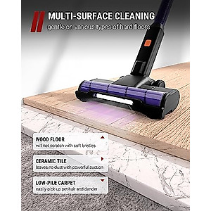 VacLife 25Kpa Cordless Stick Vacuum Cleaner - Cordless Vacuum Cleaner w/Strong Suction, Household Vacuum Cleaner for Carpet and Floor, 6-in-1 Wireless Vacuum w/LED Headlights, Purple (VL732)