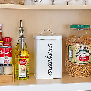 AuldHome Design Rustic White Cracker Tin; Square Enamelware Classic Cracker Canister