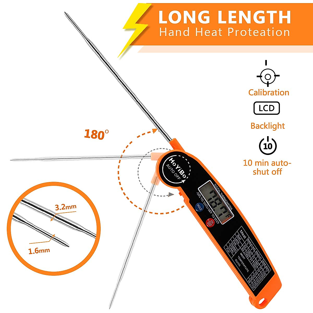 HoYiBo Candy Thermometer,Meat Thermometer, Digital Meat Thermometer, Food Thermometer,2S Ultra Fast Instant Read Digital Kitchen Thermometer for Grilling, BBQ, Baking, Candy, Liquids, Oil