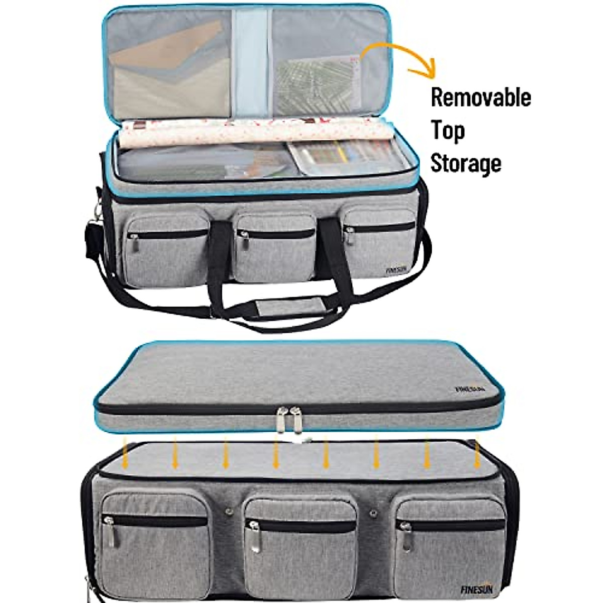 FINESUN Detachable Double Layer Die-Cut Machine Carrying Case for Cricut Explore Air & Maker, 2in1 Cricut Storage Bag with Dust Cover, Gray