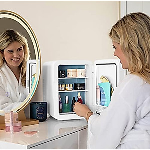 Cooluli 10L Mini Fridge for Bedroom - Car, Office Desk & College Dorm Room - 12v Portable Cooler & Warmer for Food, Drinks, Skincare, Beauty & Makeup - AC/DC Small Refrigerator with Glass Front, Black