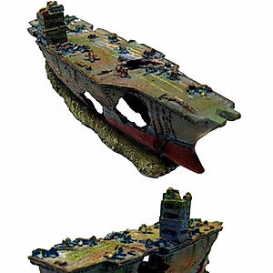 CORISRX BEST OF YOUR LIFESTYLE Dr. Moss Aircraft Carrier Cave Aquarium Ornament - Navy Warship Battleship Decoration Ship