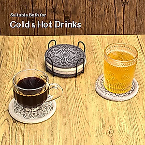 Coasters for Drinks Absorbent with Storage Bracket, Sets of 6 Handmade Braided Woven Coasters for Coffee Table Wooden Table, Great Home Decor Gift