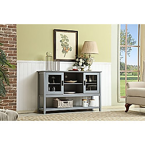 Mixcept 55" Modern and Contemporary Sideboard Buffet Cabinet Wood Console Table Storage Cabinet with Sliding Doors Kitchen Dining Room Furniture, Gray