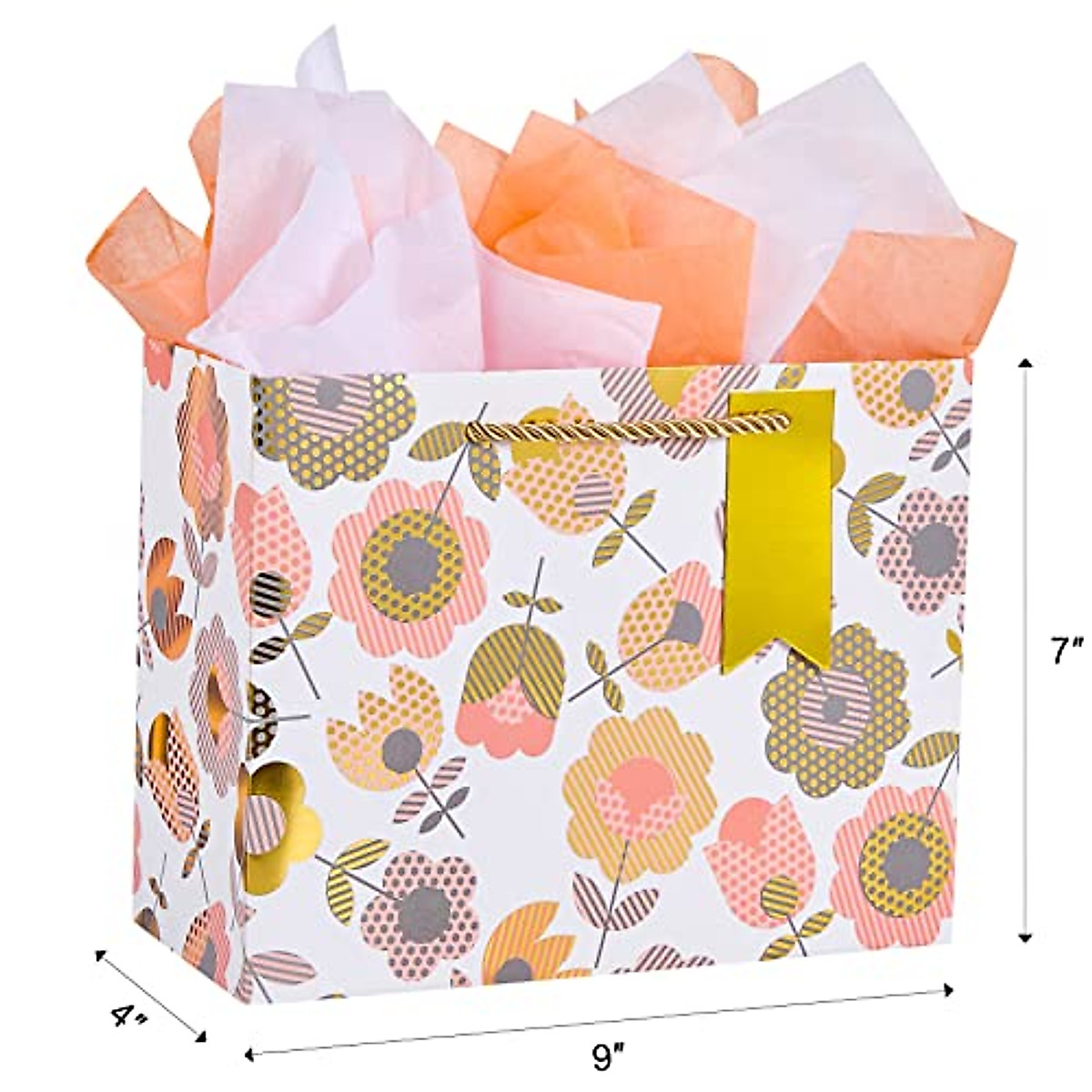 SUNCOLOR 2-Pack 9" Small Gift Bags with Tissue Paper For Her(Tulip Flower)