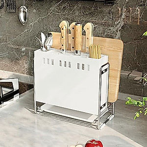 ZHENZQ Integrated Kitchen Utensils Holder No Drilling Hanging Knives and Chopsticks Storage Rack Modern Iron Storage Solution