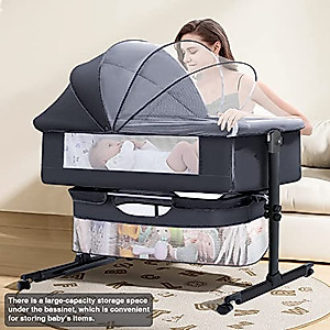 Baby Bassinet Bedside Sleeper Bedside Baby Crib - Portable Baby Bed with Wheels,Newborn Bedside Bassinet with Storage Basket,Co-Sleeping Crib with Mattress for Infant,Breathable Mesh,Easy Assemble
