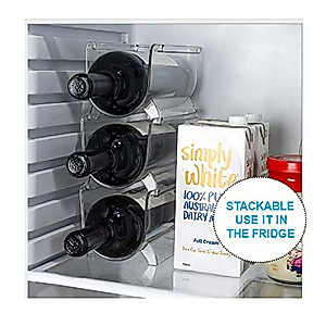 Modular Plastic Free-Standing Water Bottle and Wine Rack Storage Organizer for Kitchen Countertops, Pantry, Refrigerator ,Ideal Storage for Wine, Soda, Pop and Beer - Stackable, 2 Pack - Clear