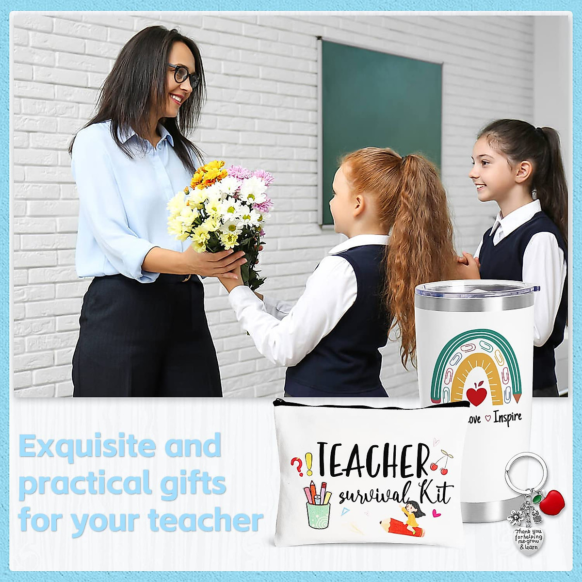 UAREHIBY 12-Pack Appreciation Gifts - Best End of Year & Graduation Gifts with Keychain, 20oz Wine Tumbler in Bulk, Cosmetic Bag for Women & Men