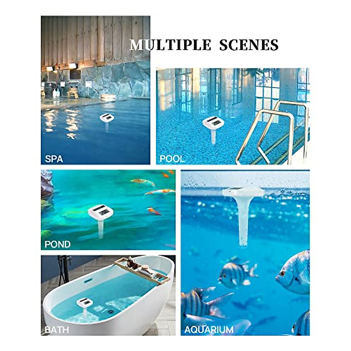 Solar Digital Pool Thermometer Floating Easy Read Large Display LCD Screen Solar Powered No Batteries Needed Fahrenheit Celsius 150C