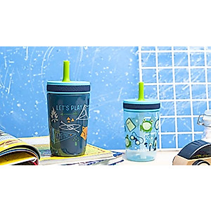 Zak Designs Campout and Camping Kelso Tumbler Set, Leak-Proof Screw-On Lid with Straw, Bundle for Kids Includes Plastic and Stainless Steel Cups with Bonus Sipper, 3pc Set, Non-BPA,15 fl oz