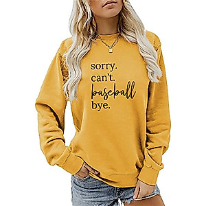 Drahwal Sorry Can't Baseball Bye Sweatshirts for Women Funny Shirt Crewneck Lightweight Pullover Tops Yellow