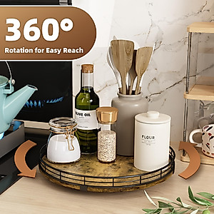 HGF Farmhouse 12" Lazy Susan Turntable Organizer for Table Top, Round Wooden Lazy Susan for Cabinet Kitchen Decor Centerpieces Coffee Table, Storage Condiments Spices, Bathroom Vanity Tray for Soap