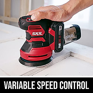 SKIL PWRCore 20 20V Brushed 5" Random Orbital Sander, Variable Speed, Includes 3pc Sandpaper, Dust Box, 2.0Ah Battery and Charger - SR6604B-10