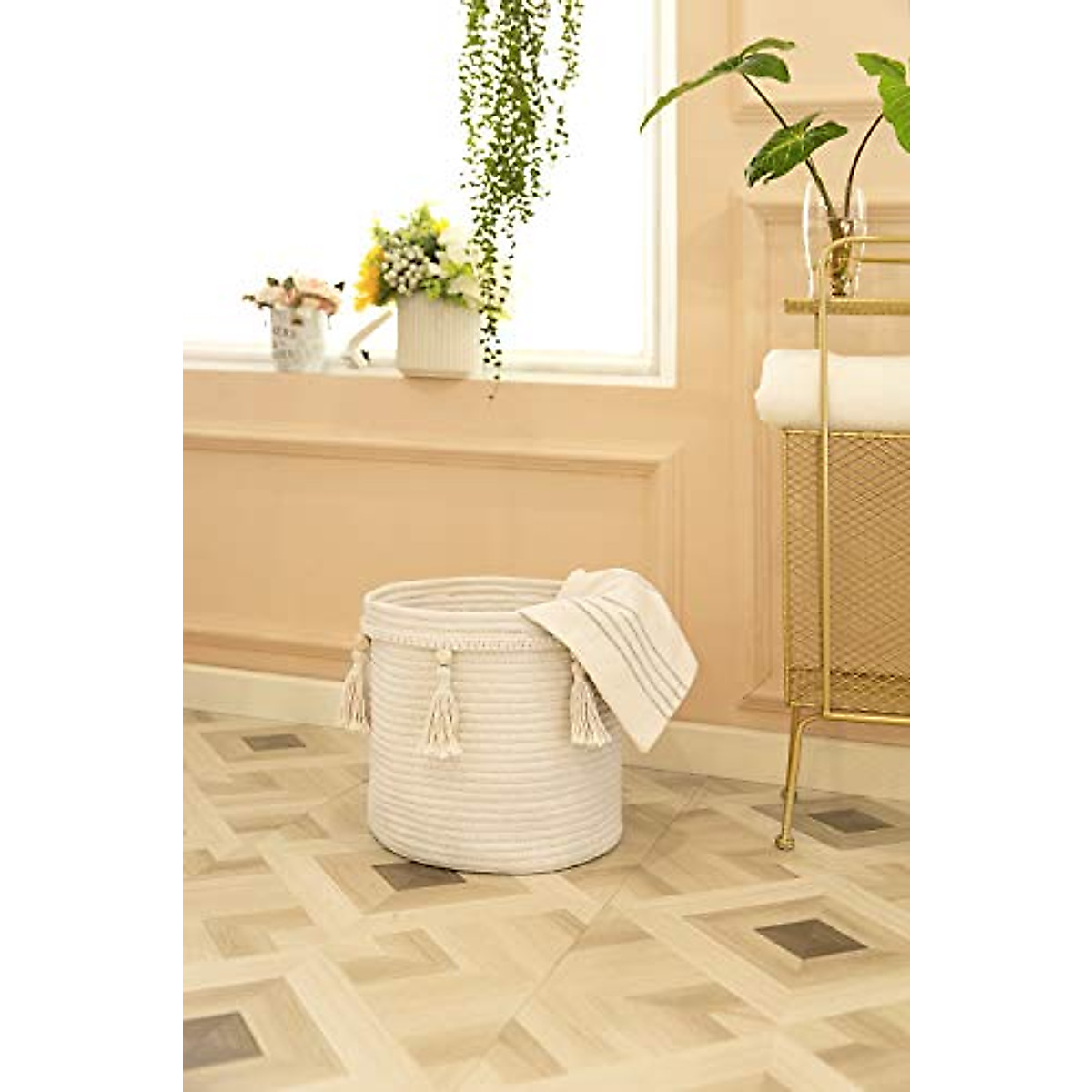 Mkono Diaper Organizer Caddy Macrame Storage Basket Boho Nursery Organizer Set of 2