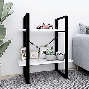 YUHI-HQYD 2-Tier Book Cabinet,Modern Open Bookcase,Plant Shelf,Kitchen Shelf,Floor Shelving Unit,Display Shelf,Easy to Clean and Maintain,Assembly Required, White 23.6"x11.8"x27.6" Engineered Wood