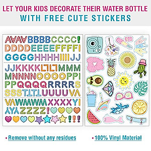 CHILLOUT LIFE 12 oz Kids Insulated Water Bottle for School with Leakproof Spout Lid and Cute Waterproof Stickers, Personalized Stainless Steel Thermos Flask Metal Water Bottle For Girls & Boys