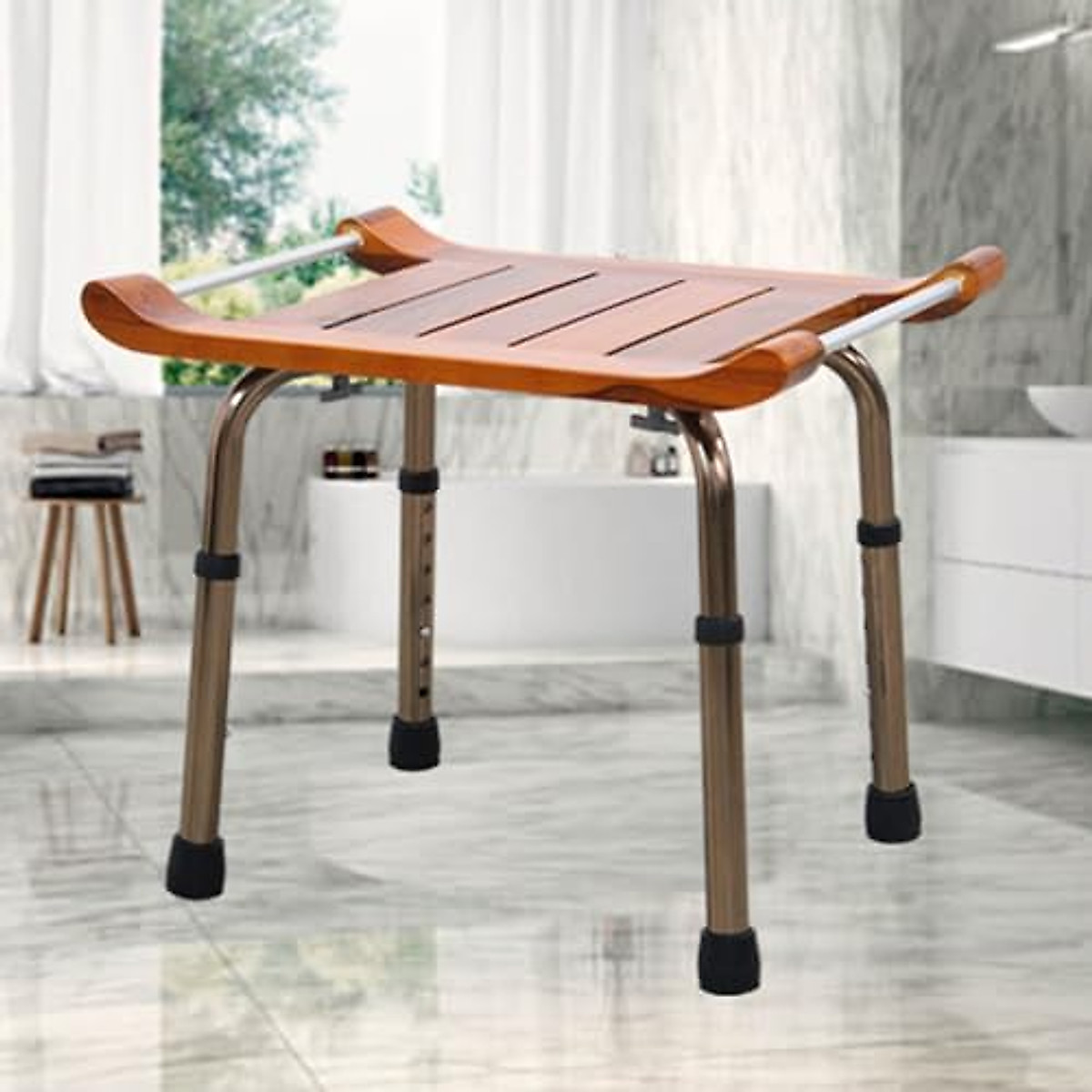 oiakus Bath Shower Seat, Teak Shower Chair Spa Shower Chair, Wooden Bathtub Shower Bench, Bath Chair with Non-Slip Feet, Shower Stool for Inside Shower, Supports 330lbs