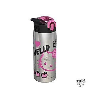 Zak Designs Sanrio Water Bottle for Travel and At Home, 19 oz Vacuum Insulated Stainless Steel with Locking Spout Cover, Built-In Carrying Loop, Leak-Proof Design (Hello Kitty)