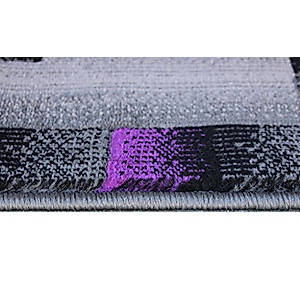 Masada Rugs, Modern Contemporary Runner Area Rug, Purple Grey Black (2 Feet X 7 Feet)