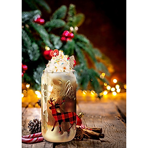 ANOTION Halloween Mugs - 18oz Halloween Ghost Decorations Glass Cups Tumbler for Iced Coffee, Glassware Cookie Jar Decor Gift Drinking Water Bottles