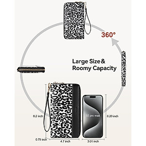 BOSTANTEN Leather Wallet for Women RFID Blocking Zip Around Credit Cards Holder Phone Clutch Leopard Black