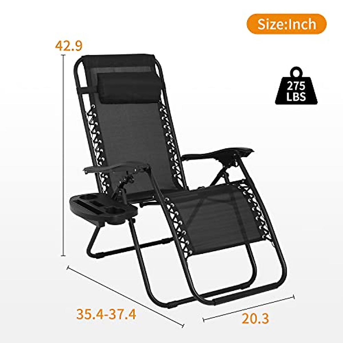 FDW Zero Gravity Chair Patio Chairs Lounge Patio Chaise 1 Pack Adjustable Reliners for Pool Yard with Cup Holder (Black)