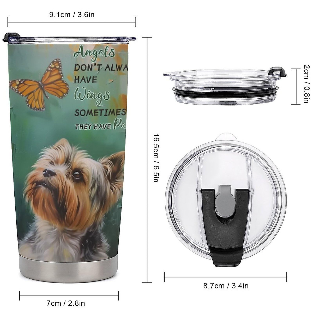CIMOXDERRT Yorkie Dog Looking Butterfly Tumbler Insulated Stainless Steel Travel Tumbler Car Cup With Lid 20 OZ