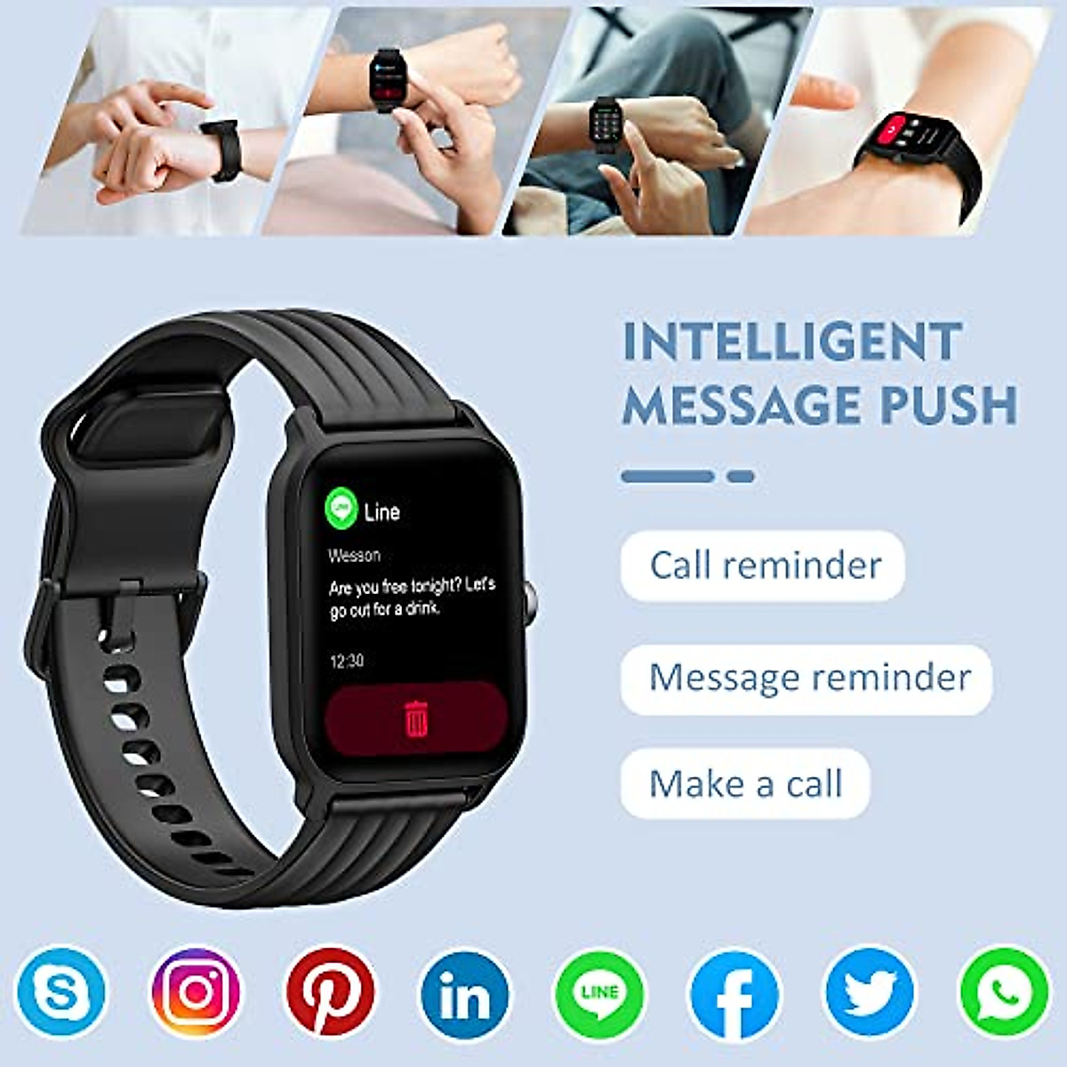 Smart Watch for Men Women - Answer & Make Calls, Alexa Build-in, Blood Oxygen (SpO2) 1.8 inch HD Screen iP68 Waterproof, Heart Rate Sleep Monitor, Fitness Tracker Compatible with Android and iOS Phone