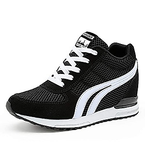 AONEGOLD Womens Hidden Wedges Shoes High Heeled Lightweight Mesh Sneakers Casual Walking Shoes Tennis Chic(Size 39, BK)