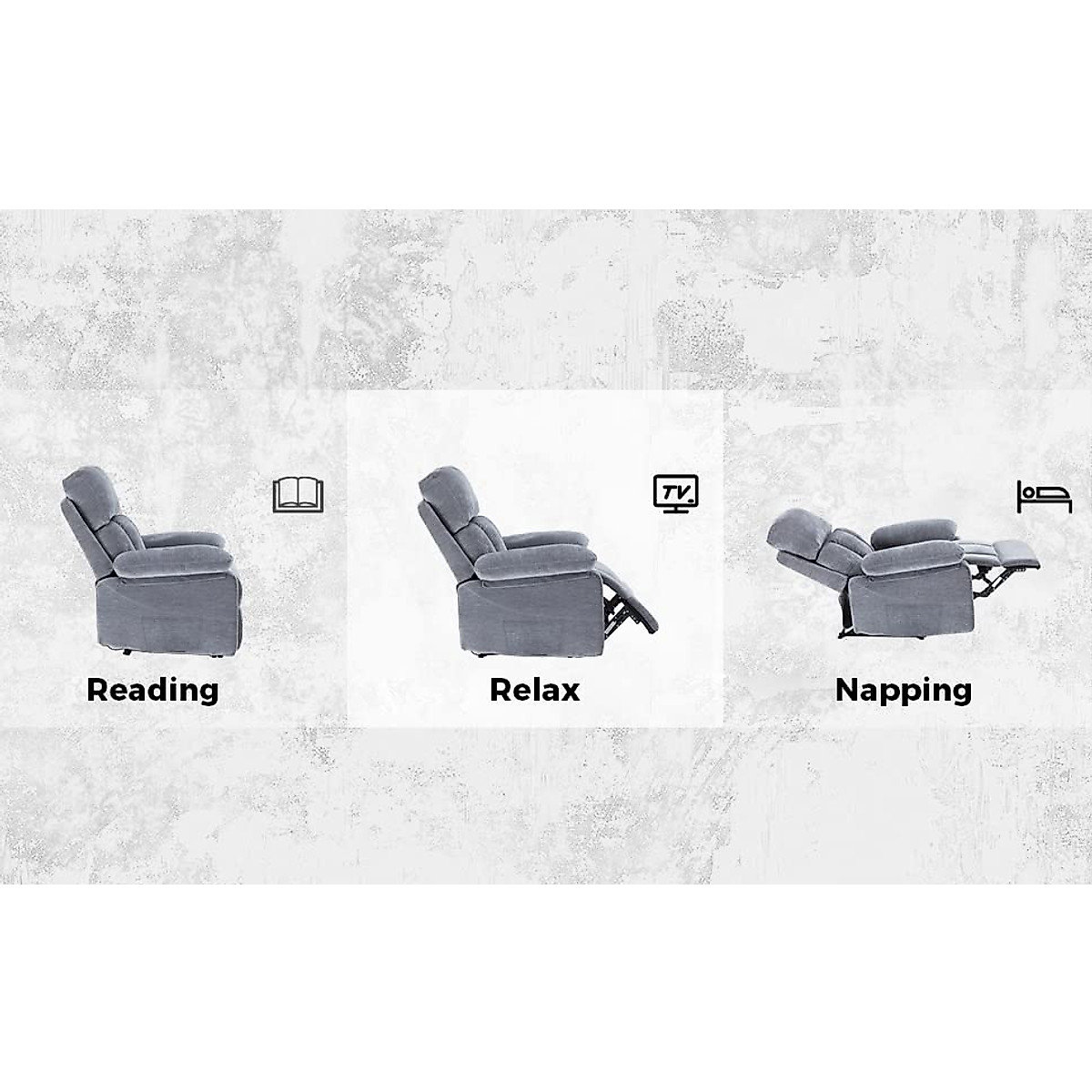 FICMAX Recliner Chair with Vibration Massage, Heat and Side Pocket, Ergonomic Lounge Chair for Living Room, Single Sofa Chair Home Theater Seating Reclining Chair Recliner Sofa (Grey)