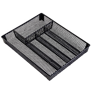 Kitchen Details 5 Compartment Flatware Drawer Organizer | Utensil Holder Tray | EVA Coated Protects Silverware | Black
