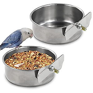 TWUTGAYW 2 Pack Bird Feeding Dish Cups, Stainless Steel Parrot Food Bowl Feeding Food Water, Bird Feeder Bowl for Parakeet African Greys Conure Cockatiels Lovebird Budgie Chinchilla