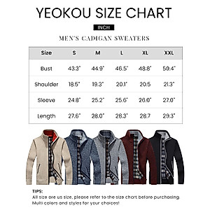 Yeokou Men's Slim Fit Zip Up Casual Knitted Cardigan Sweaters with Pockets (Large, Khaki)