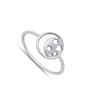 Cutout Moon Star Space Polished Ring New .925 Sterling Silver Band Size 10