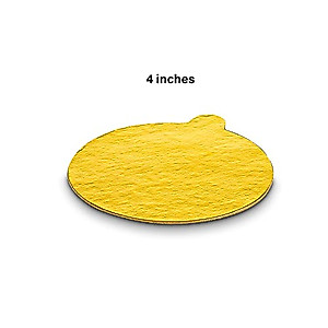 MT Products 4 inch Round Gold Cake/Pastry Dessert Board with Tab (48 Pieces)