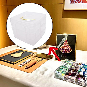 AnRui 3 Tier Stackable Art Craft Storage Box, Bead Organizer Box, Plastic Storage Container with Compartment Dividers for Washi Tape, Jewelry, Hair Accessories, Sewing Supplies, Fishing Tackle, White