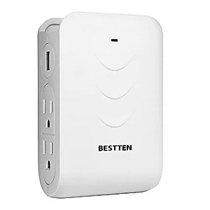 BESTTEN 2.4A USB Wall Outlet Surge Protector with 4 Side-Entry Outlets, 300 Joules, 15A/125V/1875W, Top Cell Phone Dock Design, ETL Listed