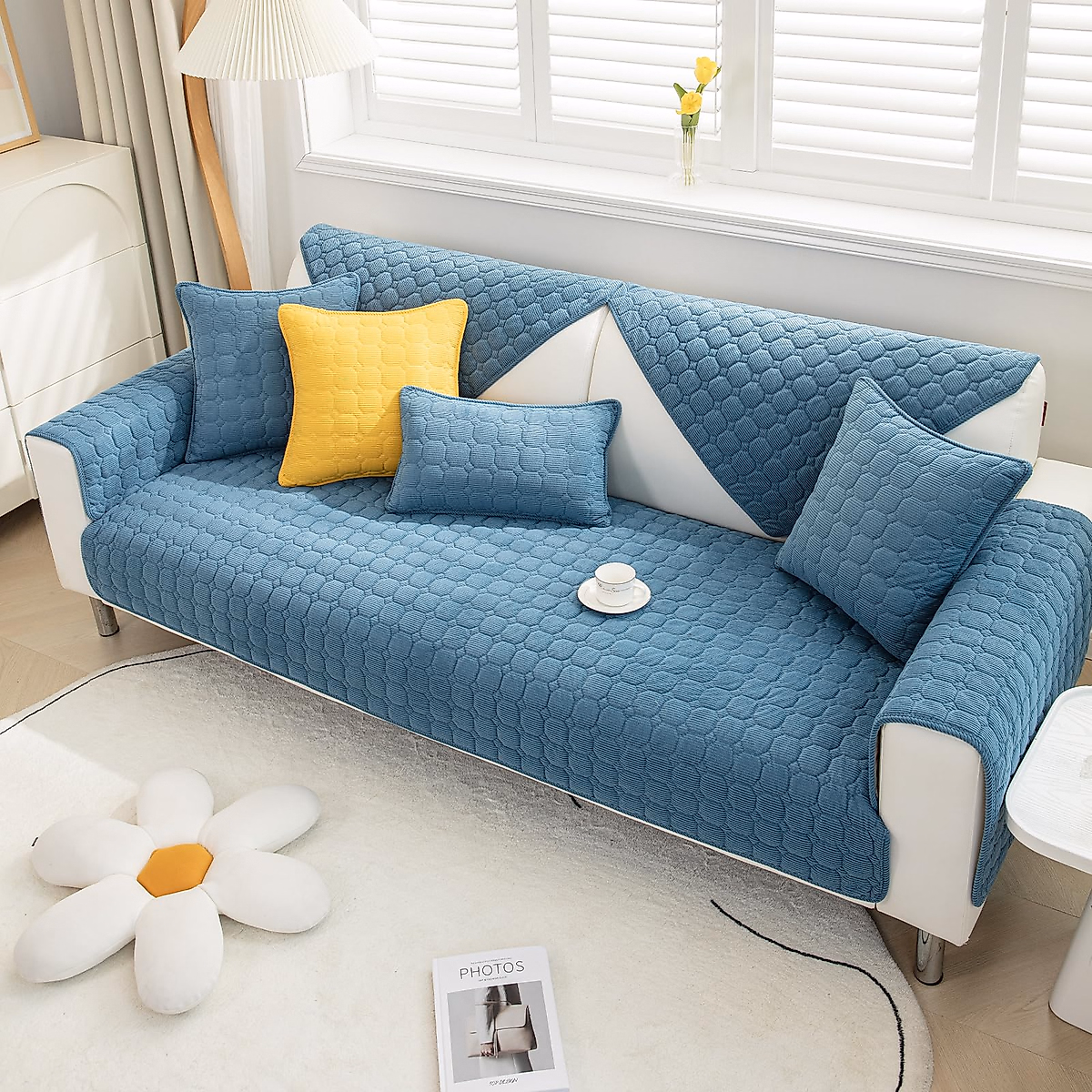 MIFXIN Sofa Cover 1 2 3 Cushion Couch Sectional Sofa Slipcover Universal Anti-Slip Furniture Protector for Living Room Loveseat Recliner L Shaped Armrest Backrest (Only 1 Piece) Blue 36''x63''