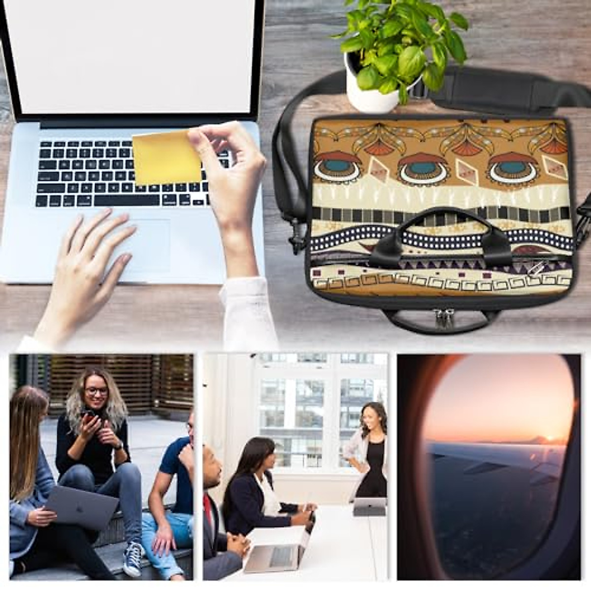 Ethnic Human Laptop Computer Bag Waterproof Shoulder Messenger Bag 13-15 inch Durable Laptop Tote Bag with Shoulder Strap Handle Lightweight Crossbody Briefcase