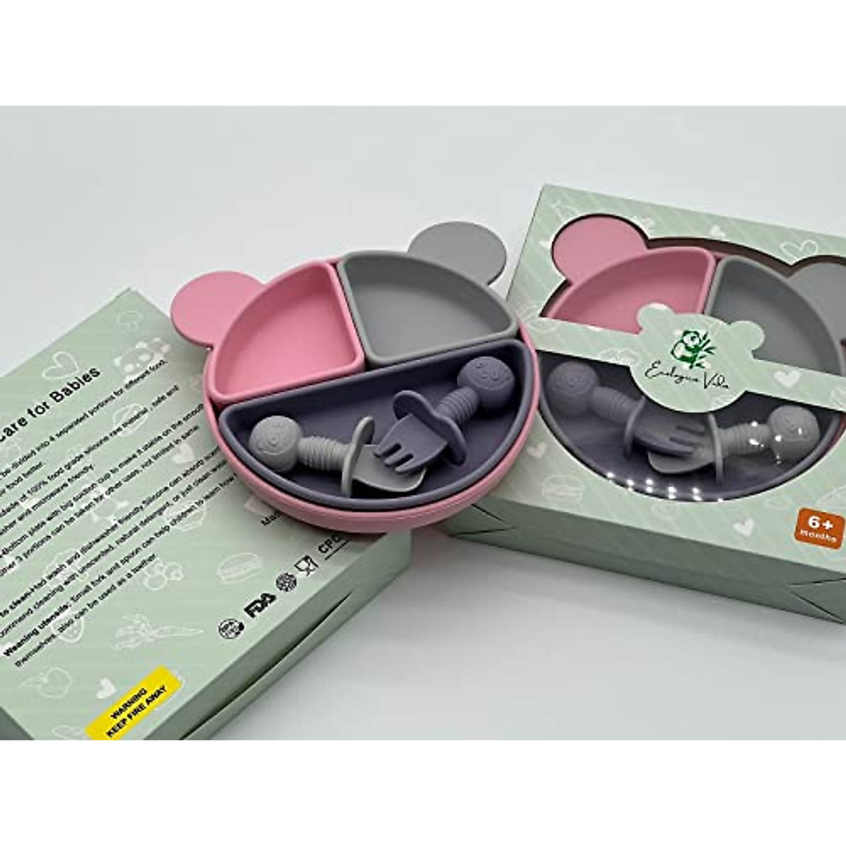 MIX COLOR SILICON BABY FEEDING SET, BABY EATING SUPPLIES, BABY LED WEANING SUPPLIES (Pink Grey Purple)