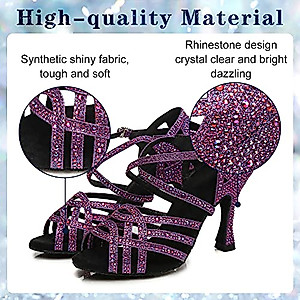 VCIXXVCE Women Professional Latin Rhinestone Dance Shoes Open Toe Salsa Chacha Ballroom Dance Heels Cross Strap Purple,8 US