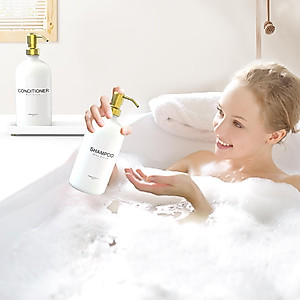 Soap Lotion Dispenser Set, Durmmur Glass Soap Dispenser with Ceramic Tray, Hand and Dish Soap Dispenser Set with 16 Waterproof Labels for Kitchen/Bathroom/Farmhouse