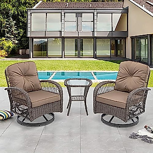 Rocking Chairs for Outside, Wicker Rocking Chairs Set of 2, Patio Rocking Chair with Rattan Table, Rocker Chair Outdoor with Comfortable Cushions, 360° Swivel Rocker Chairs for Yard, Porch, Balcony