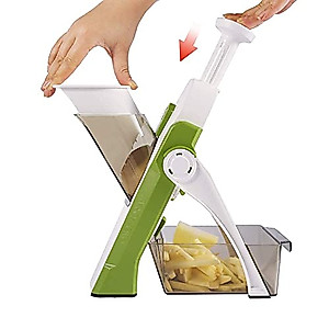ONCE FOR ALL Safe Mandoline Slicer 5 in 1 Vegetable Cutter, Strips Julienne Dicer Adjustable Thickness 0.1-8 mm for Kitench Fast Meal Prep (Green)