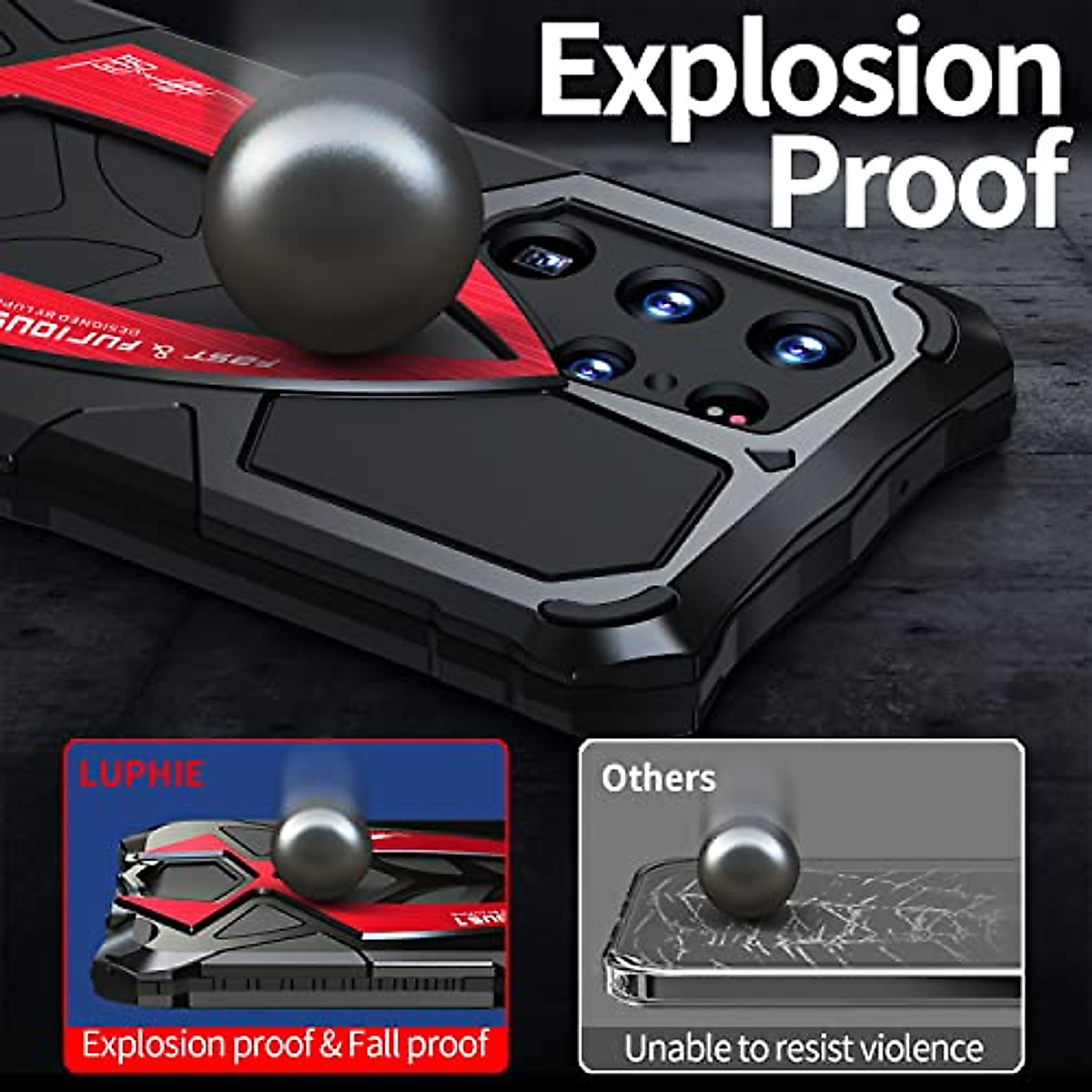 for Samsung S23 Ultra case Metal Hard Armor Compatible with Galaxy S23 Ultra 5G 2023 Phone case Cover case para Screw with Camera Protection Heavy Duty metalicas Military Grade (Black red)